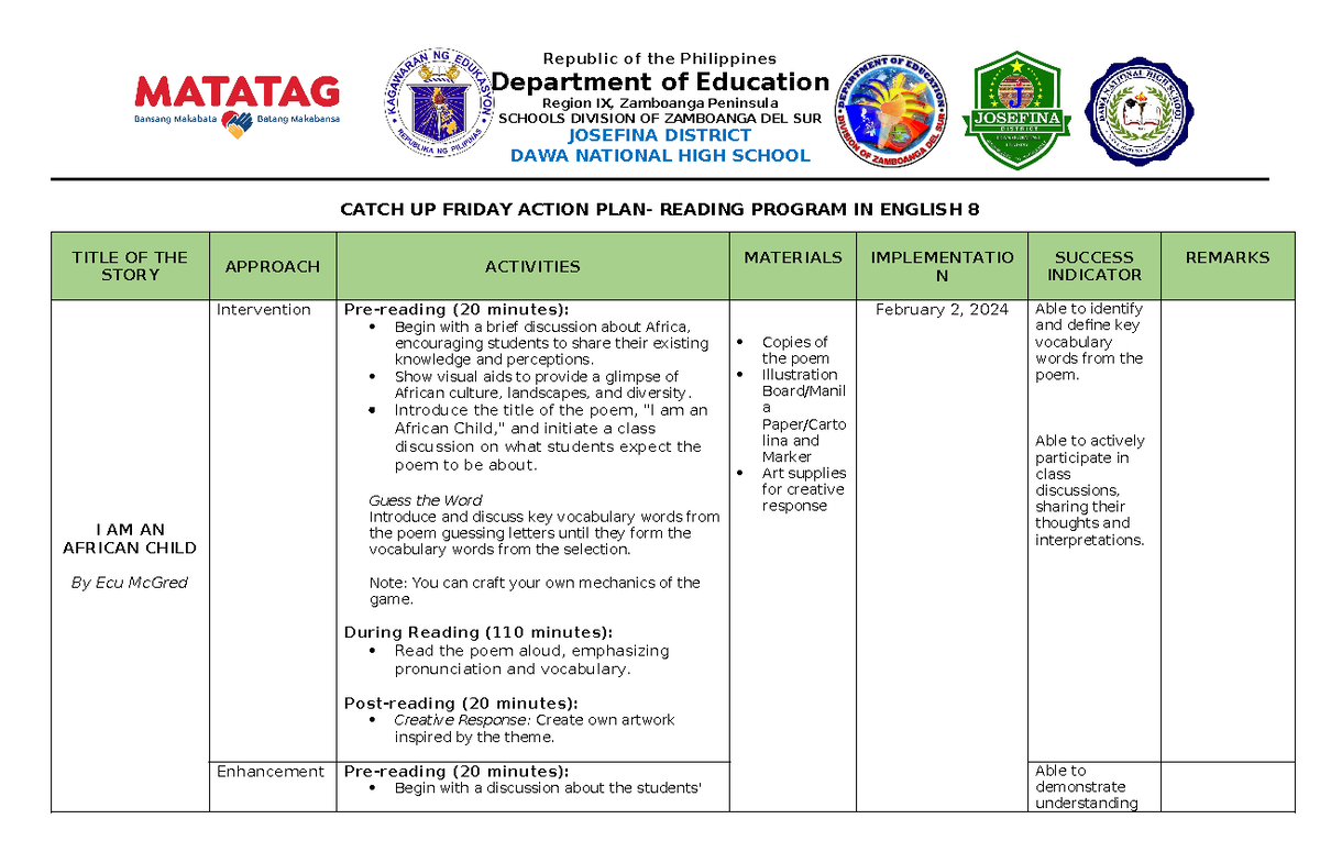 Catch-UP- Friday- Grade 8 Lesson 1-3 Q3 - Department of Education Region IX, Zamboanga Peninsula ...
