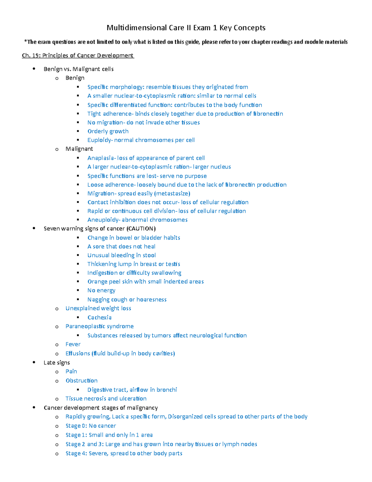 Multidimensional Care II Exam 1 Key Concepts 2 - Multidimensional Care ...