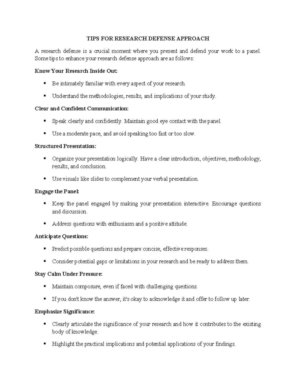 TIPS FOR Research Defense Approach - TIPS FOR RESEARCH DEFENSE APPROACH ...