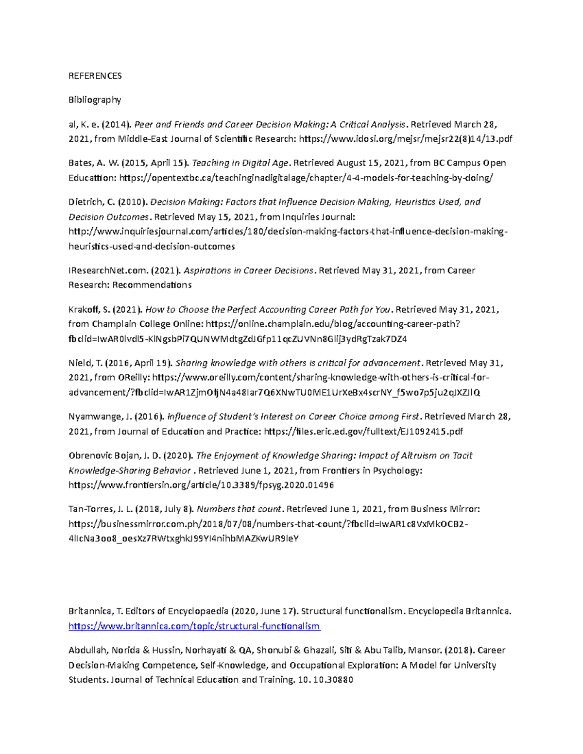 References 1 - REFERENCES Bibliography al, K. e. (2014). Peer and ...