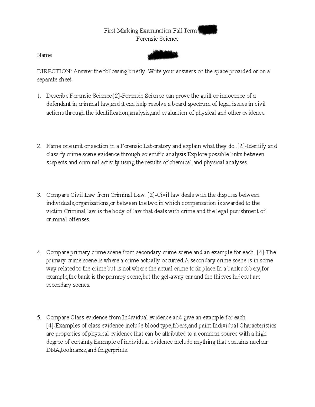 - First Marking Exam Forensic Science - First Marking Examination Fall ...