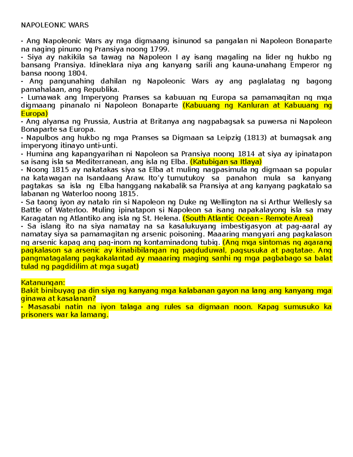 Napoleonic WARS - GED 105 - NAPOLEONIC WARS Ang Napoleonic Wars ay mga ...