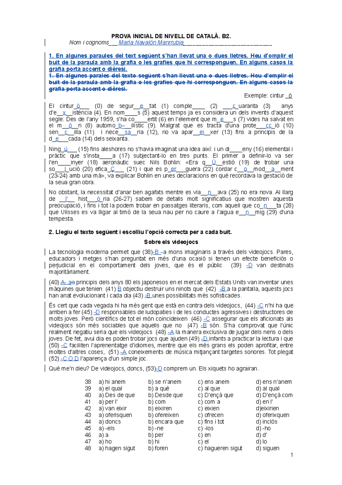 Catala per al div - actividades repaso - PROVA INICIAL DE NIVELL DE ...