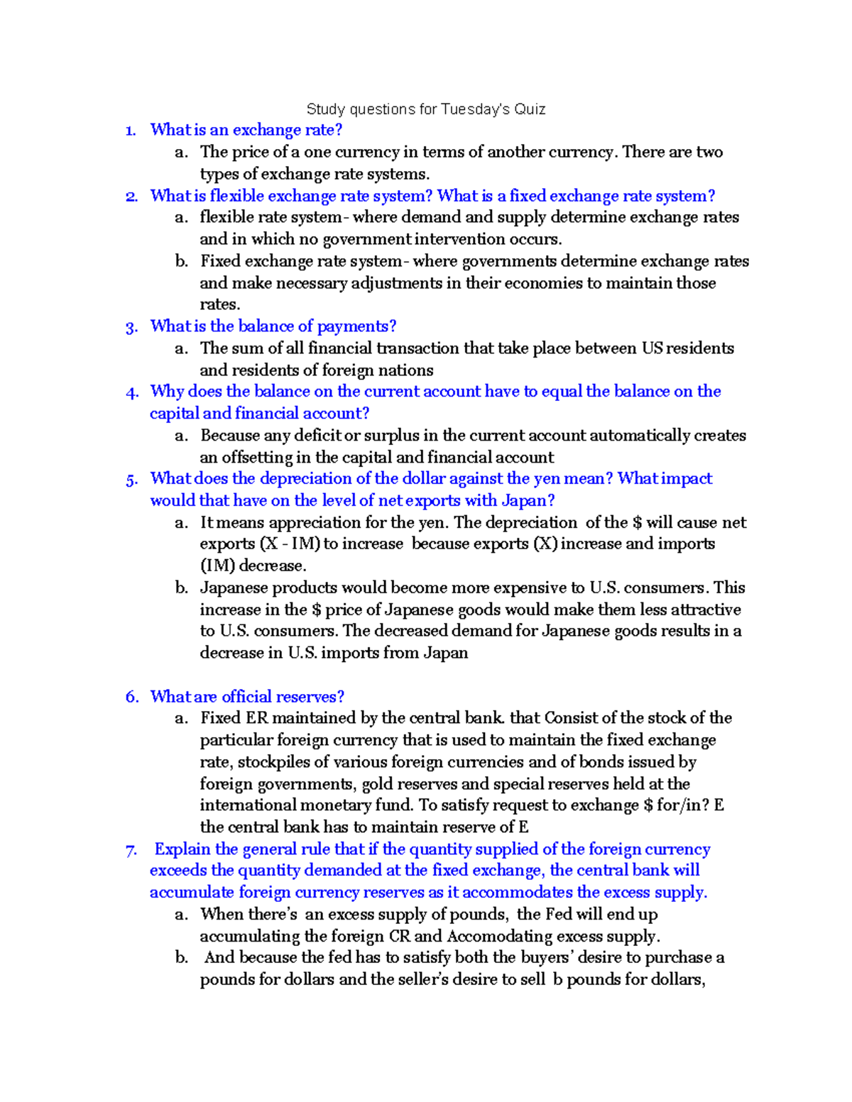 MacroEconomics 102 - Study questions for Tuesday’s Quiz 1. What is an ...