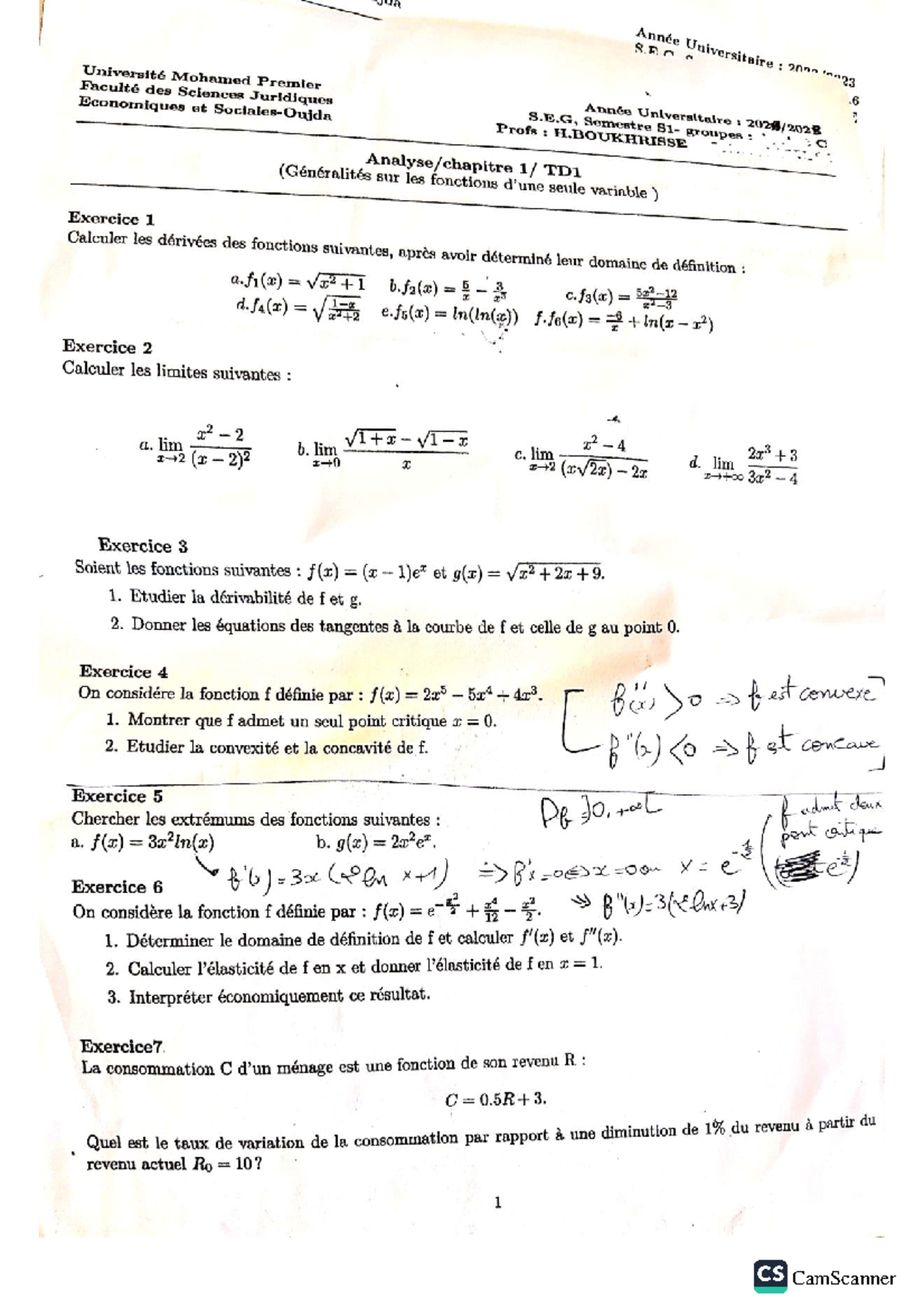 Td1 analyse math - Analyse mathématique - CamScanner CamScanner - Studocu