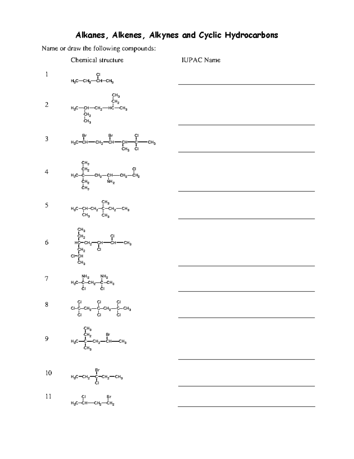 Organic Nomenclature Review - Alkanes, Alkenes, Alkynes and Cyclic ...