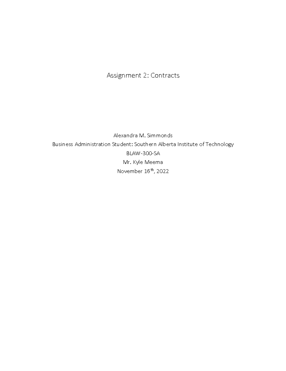 Business Law - Assignment 2 - Alexandra Simmonds - Assignment 2 ...