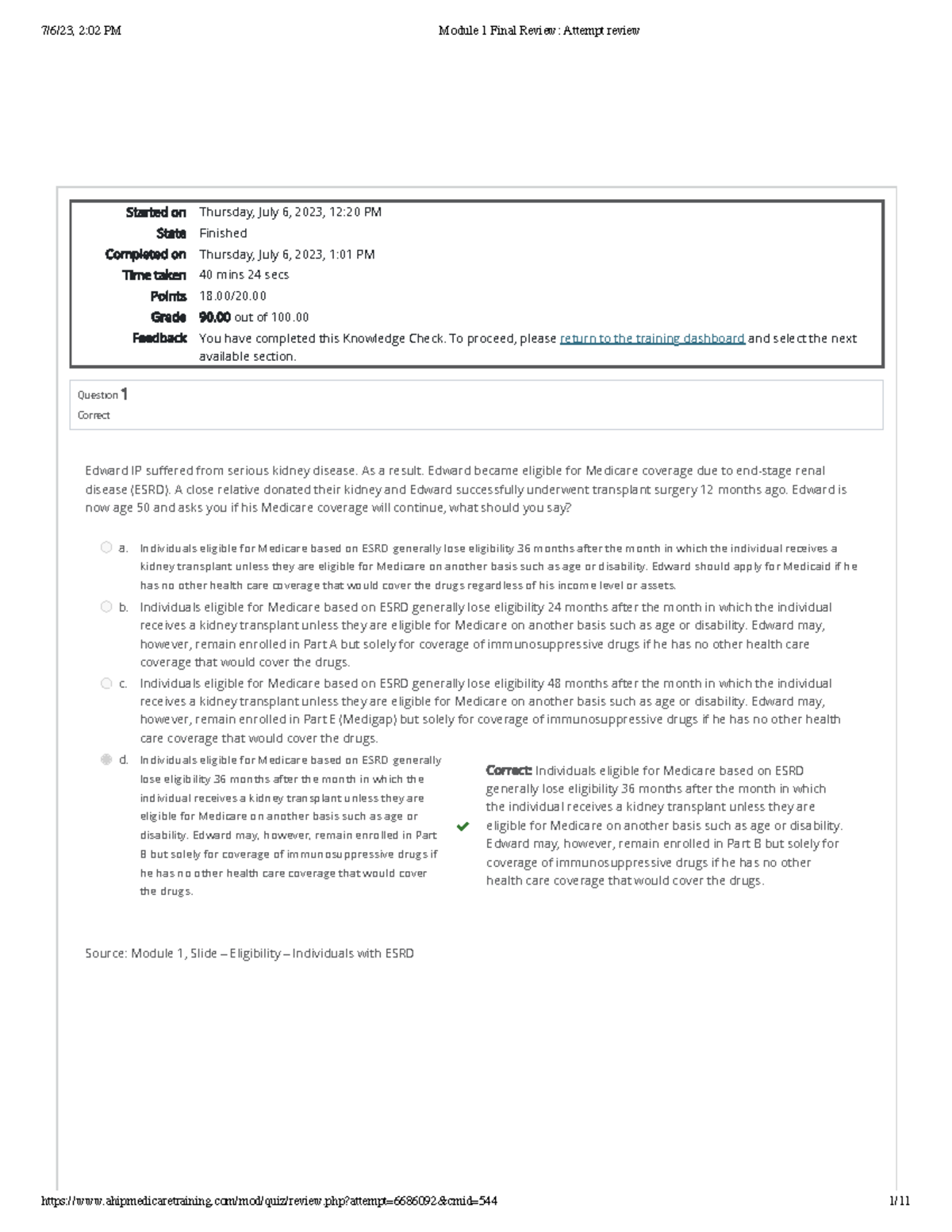 24Module 1 Final Review Attempt review - Started on Thursday, July 6 ...