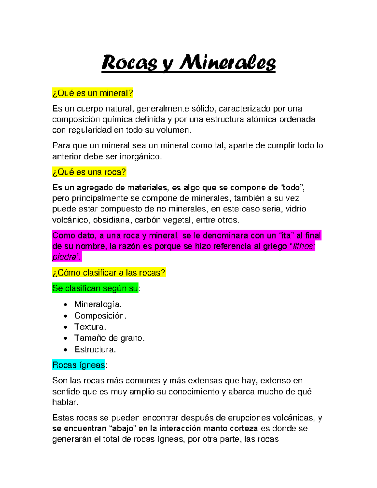 Rocas y Minerales - Rocas y Minerales ¿Qué es un mineral? Es un cuerpo ...