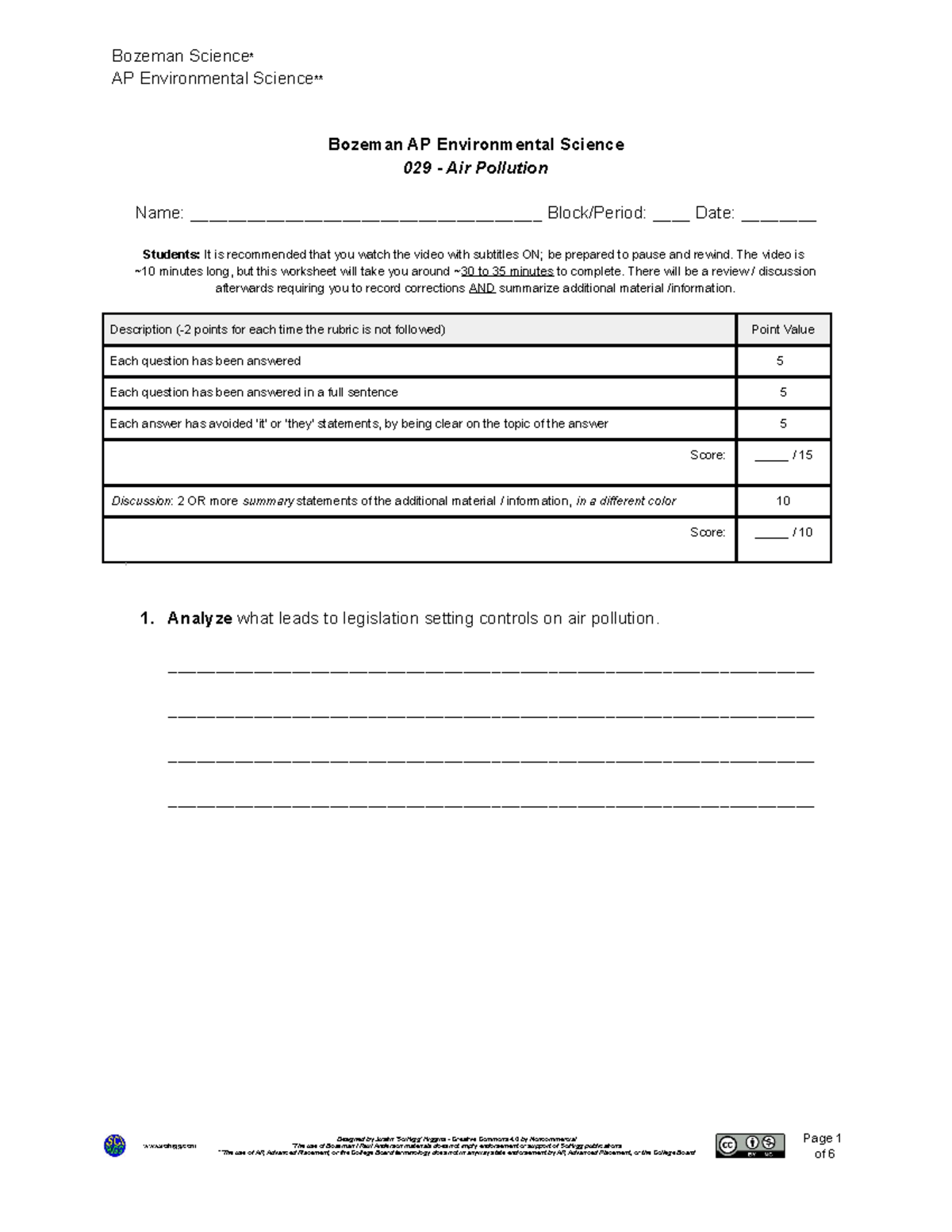 029 - Air Pollution Student Print - AP Environmental Science** Bozeman ...
