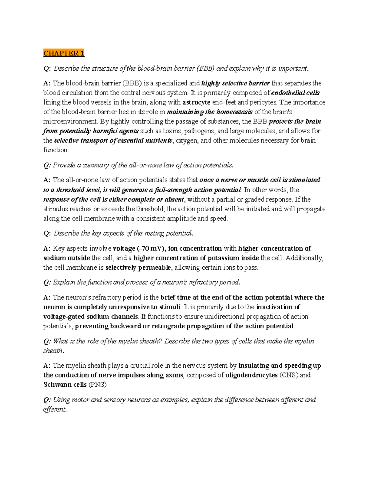 PSB Final Written - CHAPTER 1 Q: Describe the structure of the blood ...