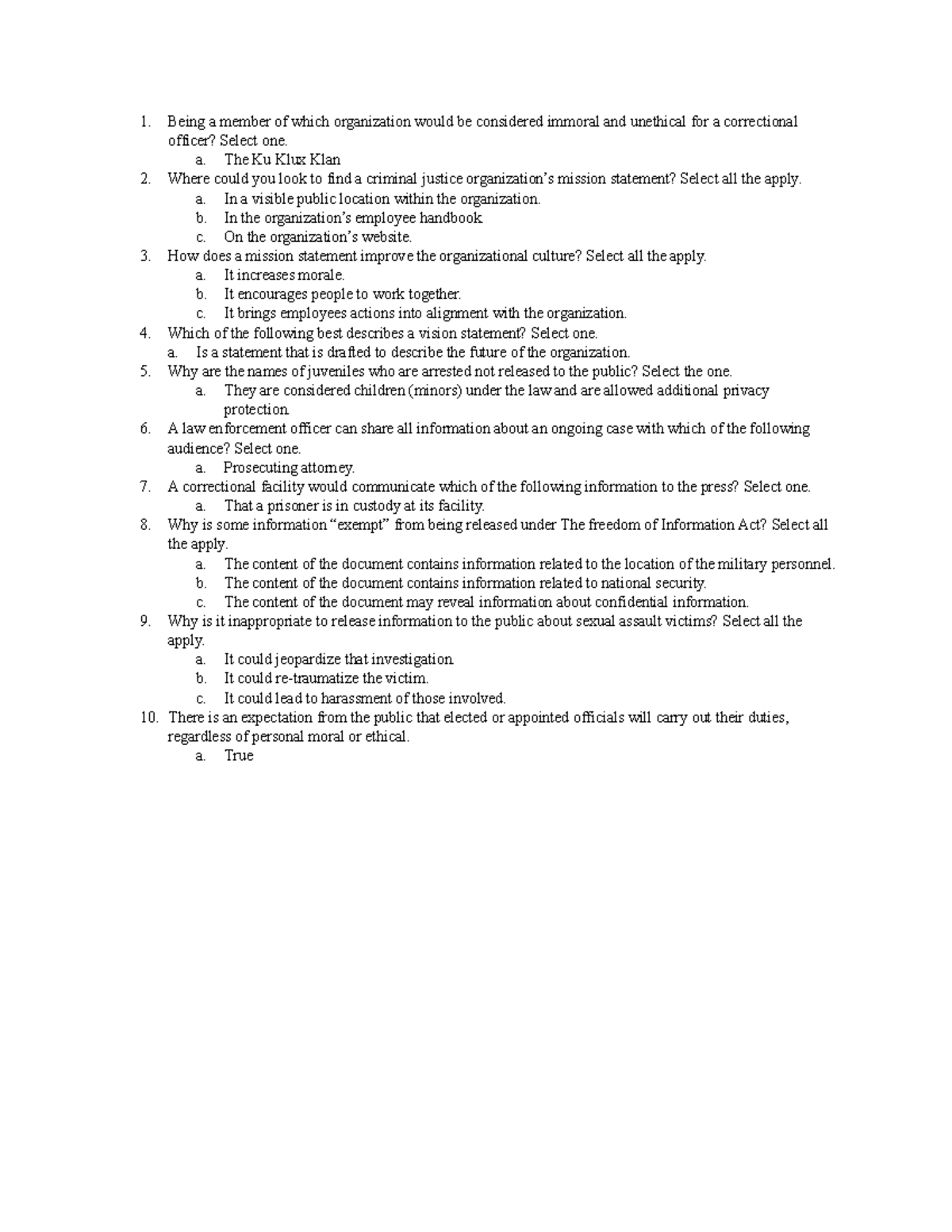 CJ-140 4-4 Quiz Module Four Quiz - Being a member of which organization ...