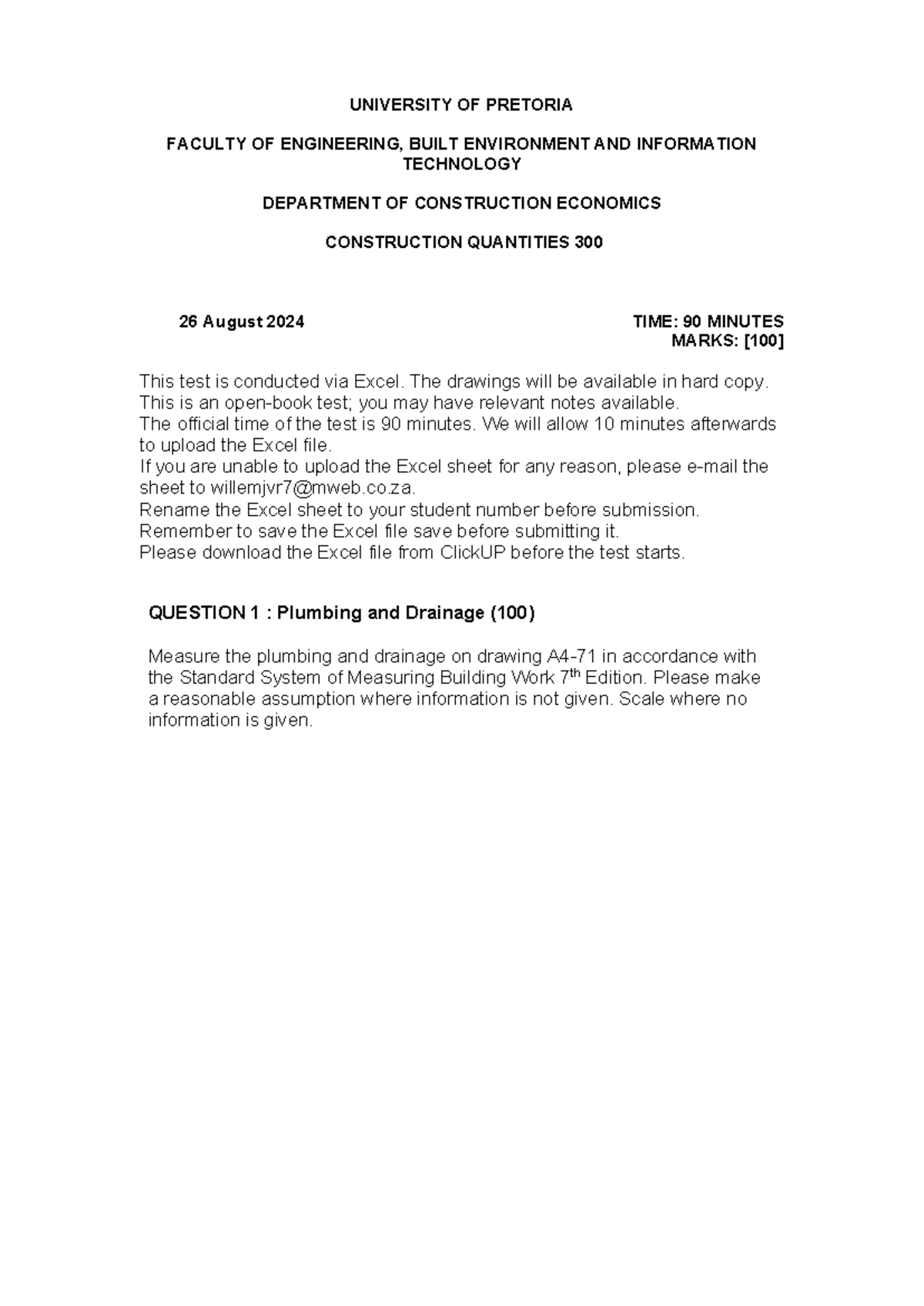 KSH 300 Test 2 Question paper - UNIVERSITY OF PRETORIA FACULTY OF ...