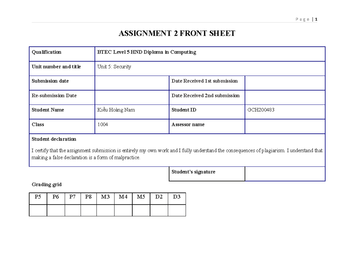 1 Unit 5 - Assignment 2 frontsheet - ASSIGNMENT 2 FRONT SHEET ...