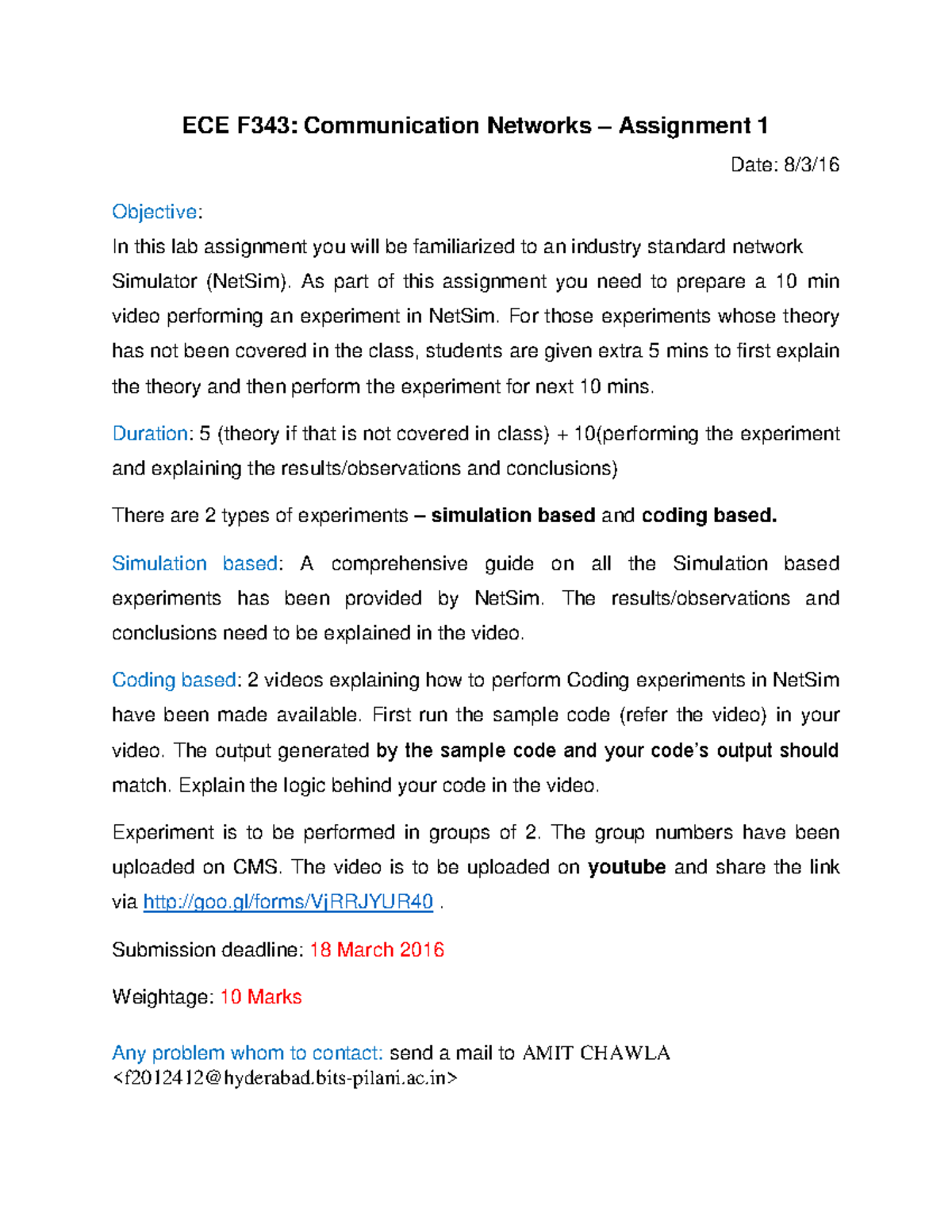 Assignment 1 - Lecture Notes - ECE F343: Communication Networks ...