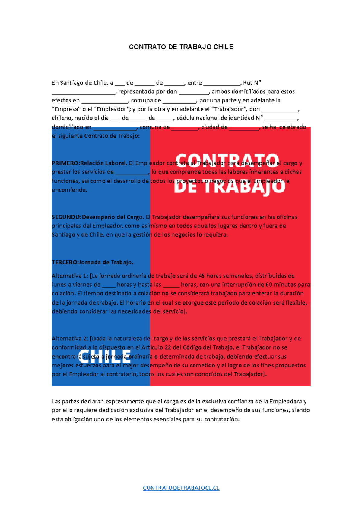 Contrato DE Trabajo Chile Modelo Formato WORD - CONTRATO DE TRABAJO ...