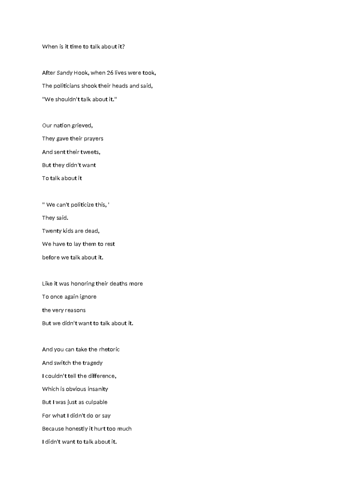 SLAM POEM - Essay A level work - When is it time to talk about it ...