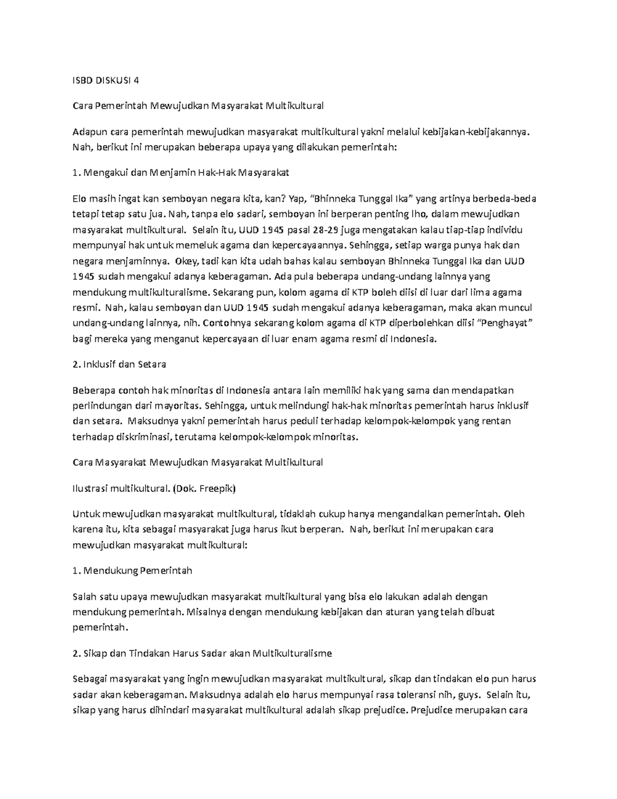 ISBD Diskusi 4 - good luck - ISBD DISKUSI 4 Cara Pemerintah Mewujudkan Masyarakat Multikultural ...