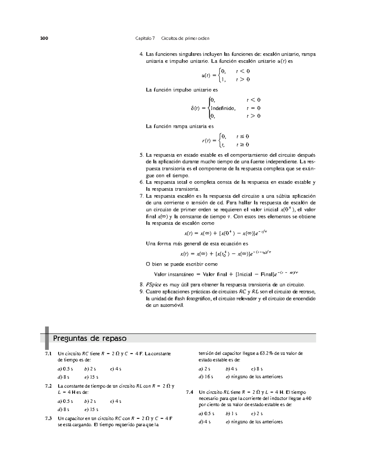 Ejercicios Ctos RL y RC-Sadiku 3e - Capítulo 7 300 Circuitos de primer orden 4. Las funciones ...