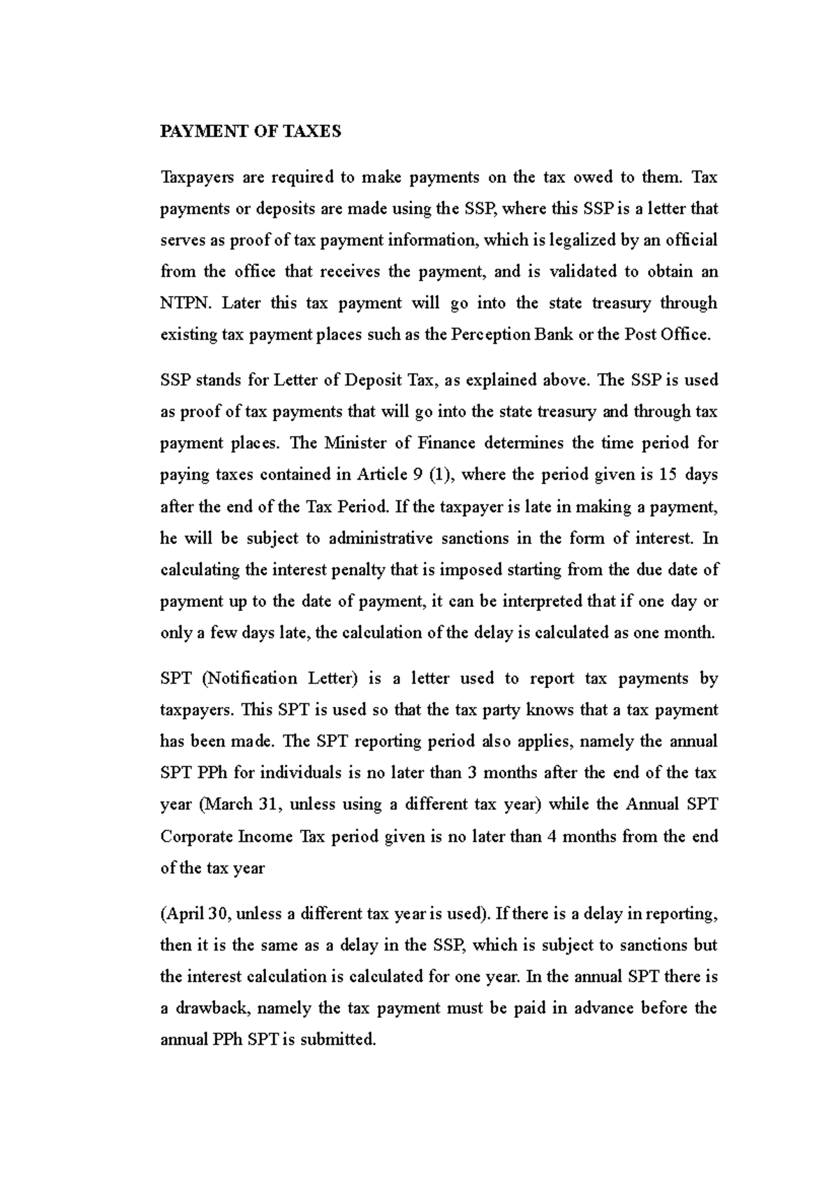 Lecture Notes - Pay tax - PAYMENT OF TAXES Taxpayers are required to ...