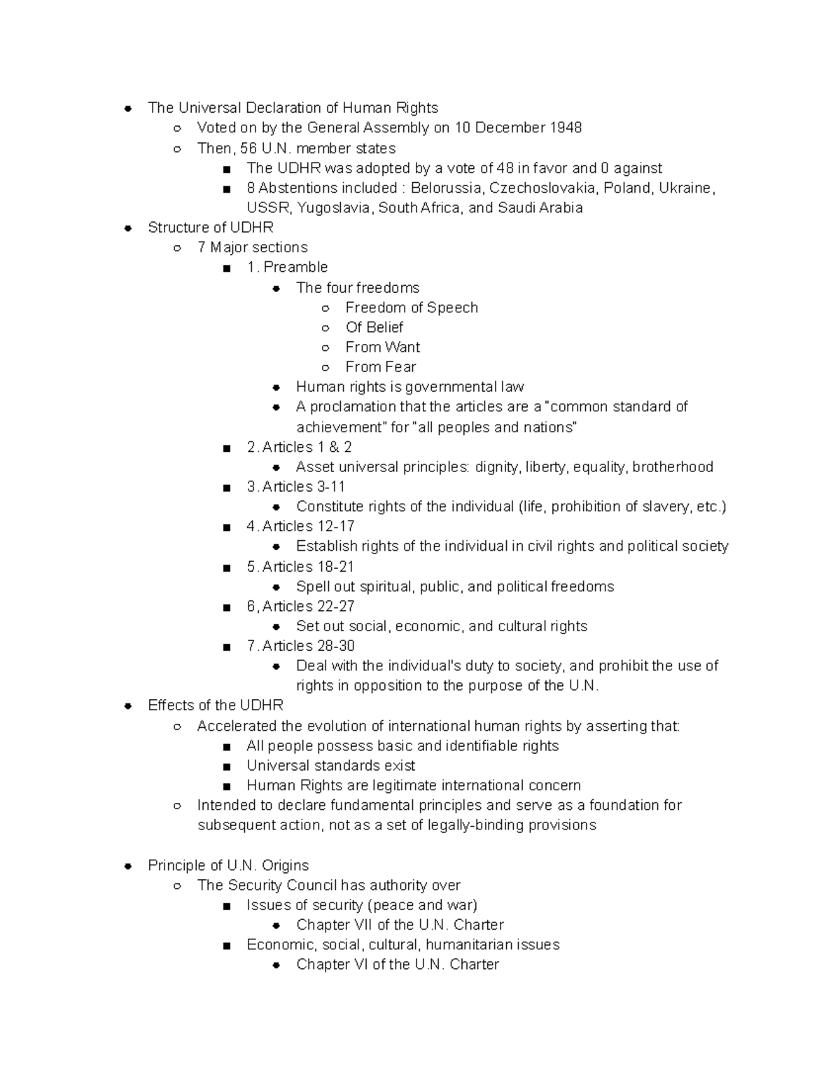 PSCI 4520 Notes Part 3 - Goes over to the Universal Declaration of ...
