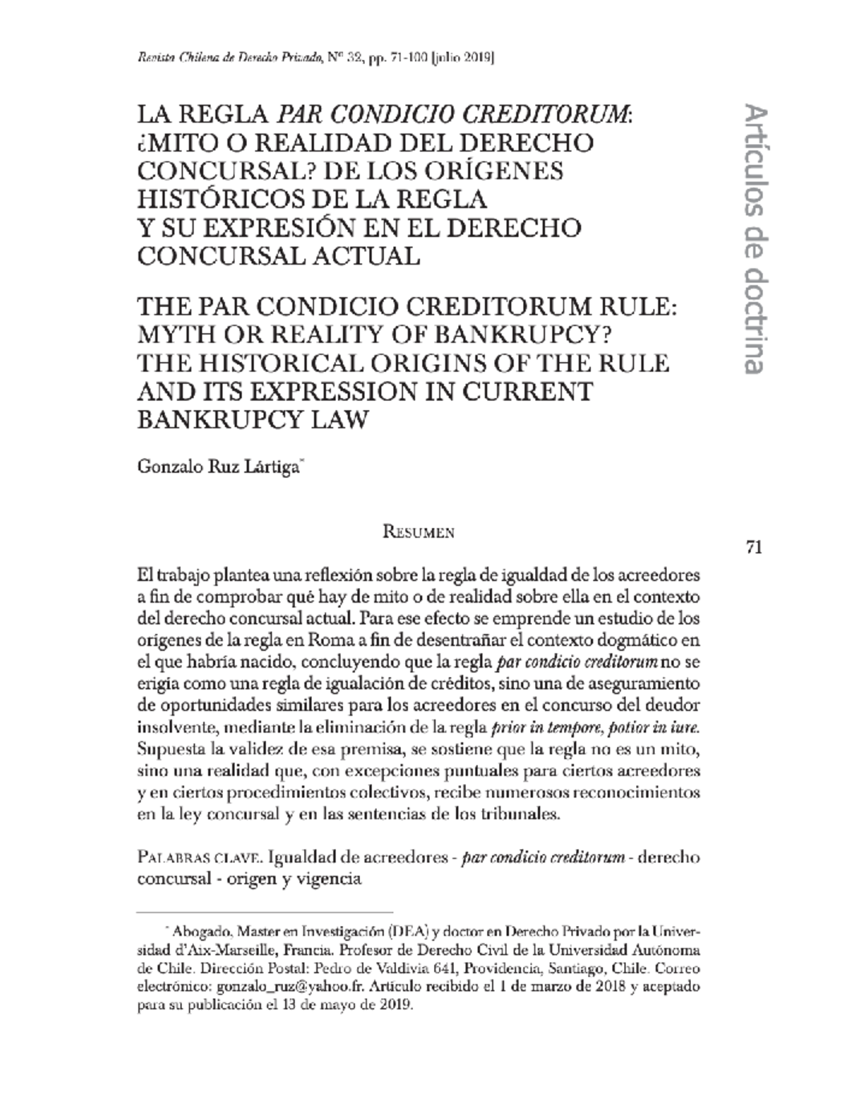 La regla par condicio creditorum ¿mito o realidad del derecho concursal ...