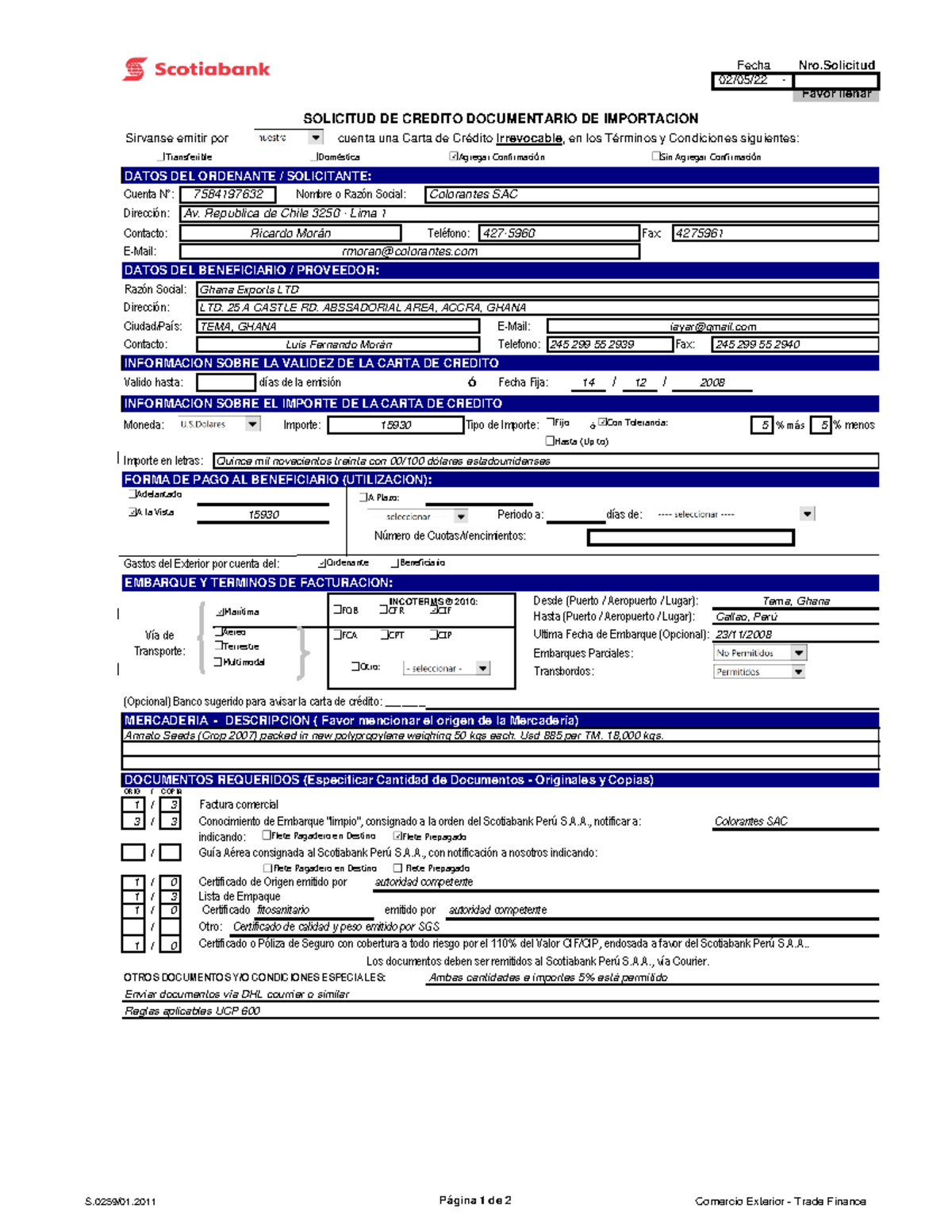 Sesión 6 Formulario LC Scotiabank - Gutierrez Evelyn - 1 Fax: ó / / 1 ó 5 5 12 1 Gastos del ...