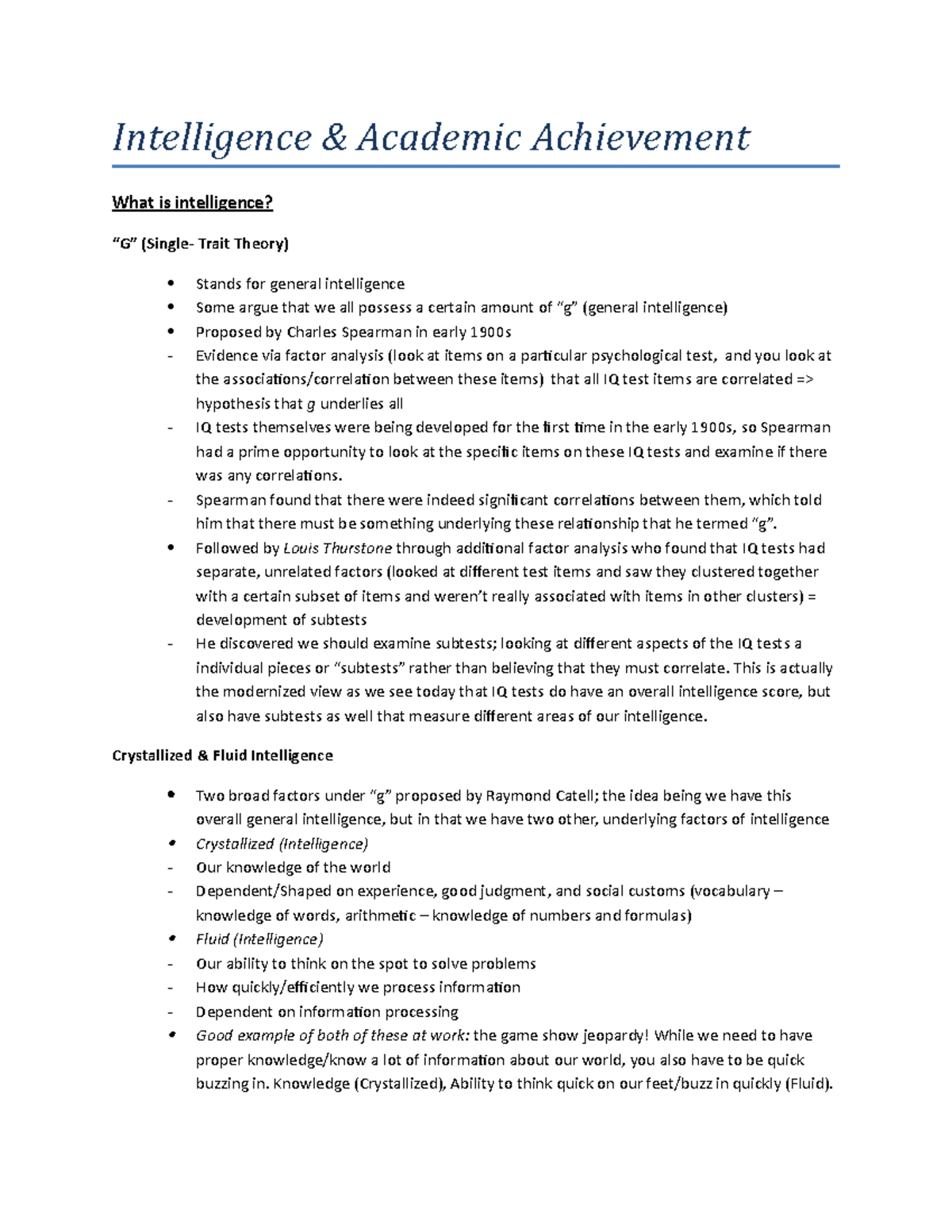 Child Psych Lecture 7 - Intelligence & Academic Achievement What is ...