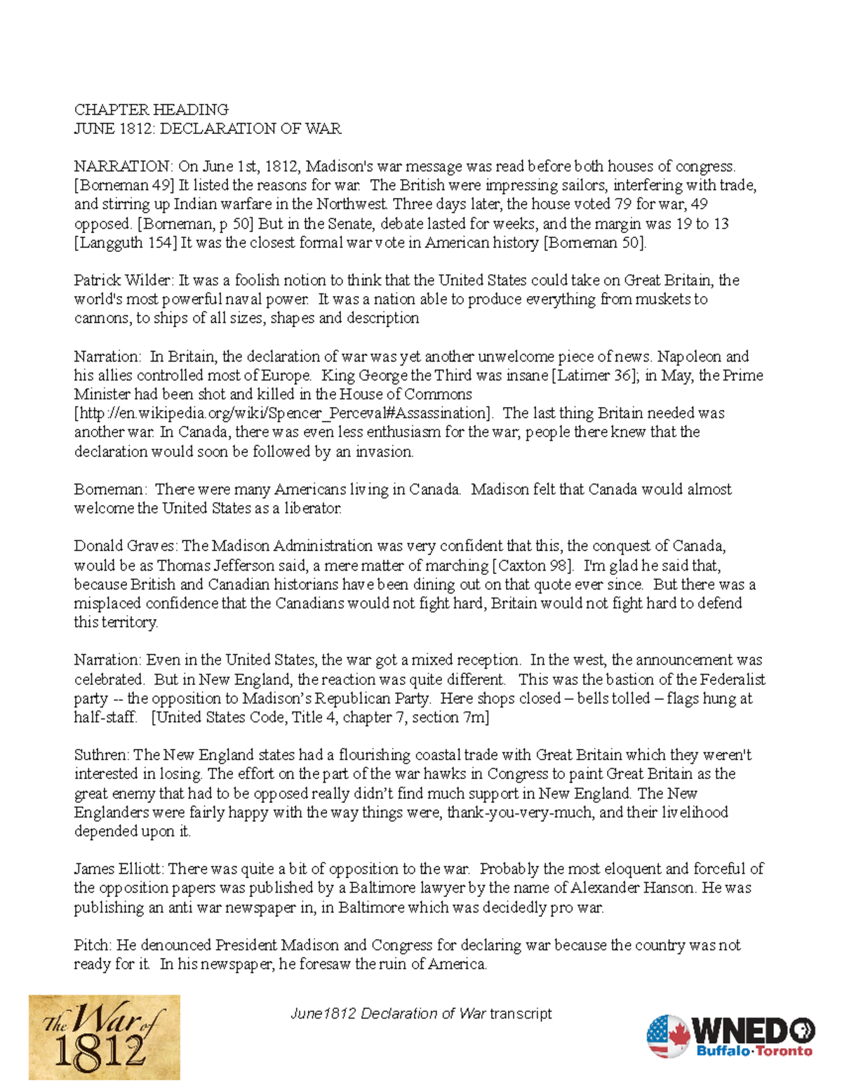 1812 Declarationof War - CHAPTER HEADING JUNE 1812: DECLARATION OF WAR ...