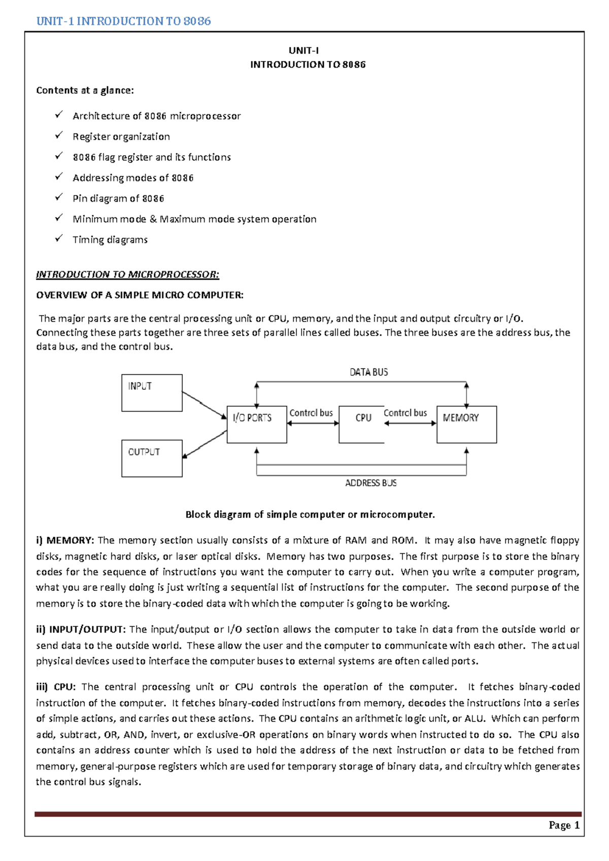 Introduction to 8086 microprocessor notes - B.Tech mechanical - IIT ...