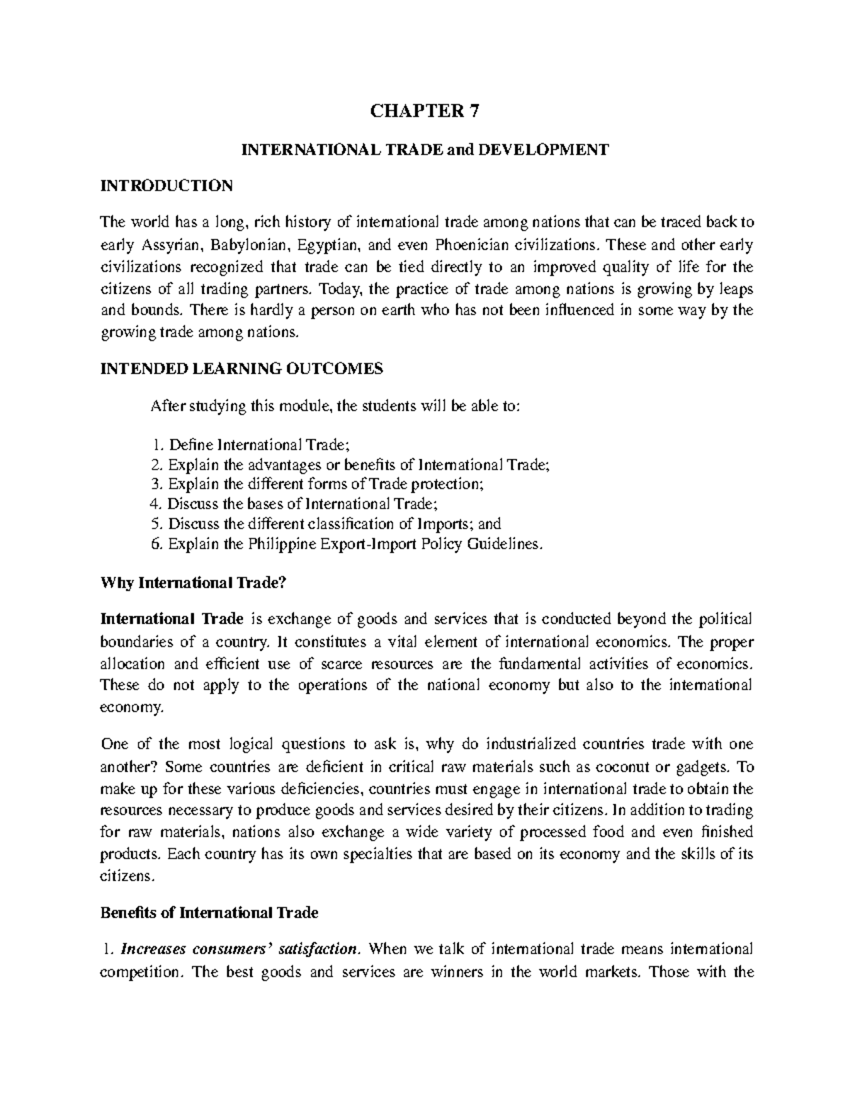 ECON Development 7A - CHAPTER 7 INTERNATIONAL TRADE and DEVELOPMENT ...