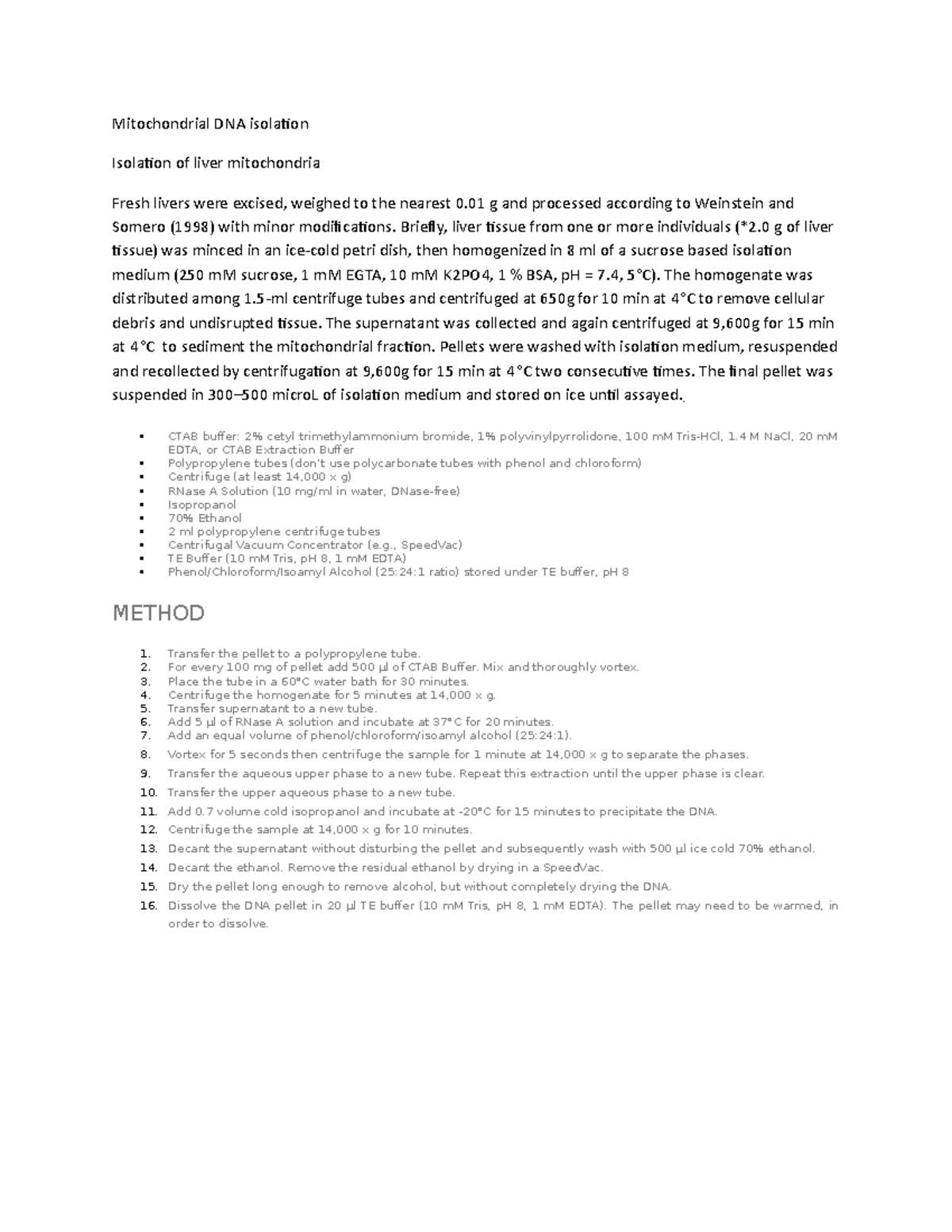Mitochondrial Dna Isolation Mitochondrial Dna Isolation Isolation Of Liver Mitochondria Fresh