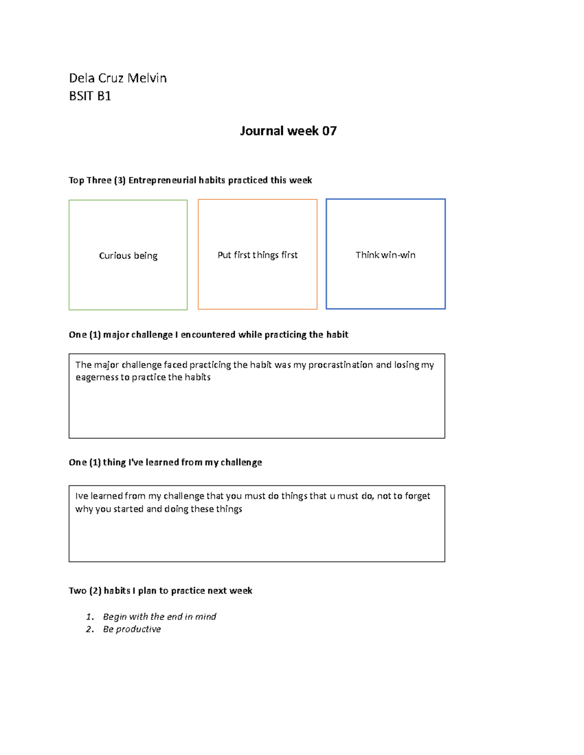 Journa 07 entrep - Hdjdjxhxbxb - Dela Cruz Melvin BSIT B Journal week ...