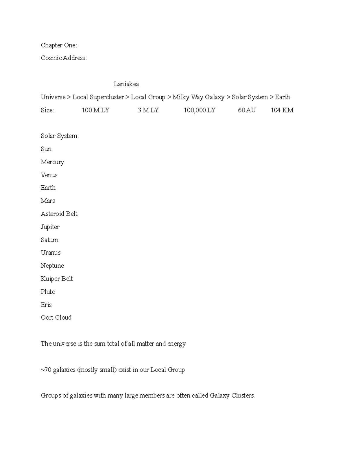 Intro to Astronomy class notes - Chapter One: Cosmic Address: Laniakea ...