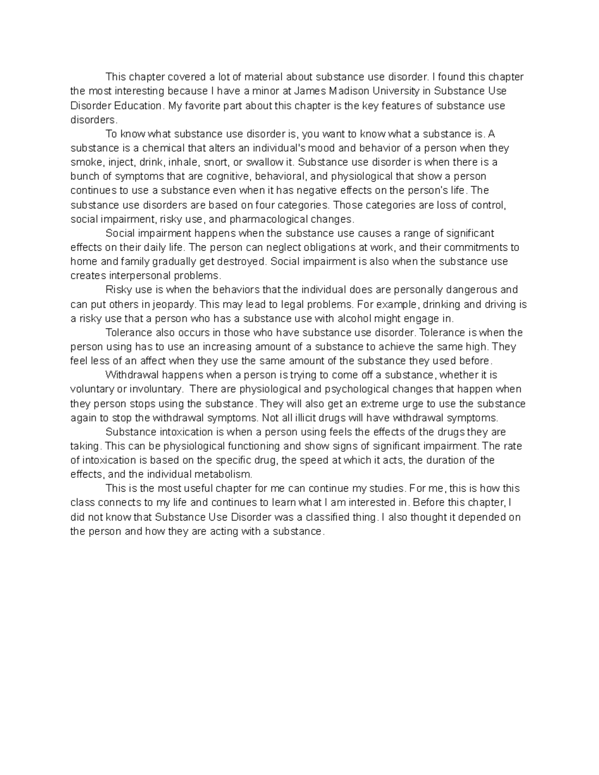 Prop 9 Prop Assignment This Chapter Covered A Lot Of Material About Substance Use Disorder