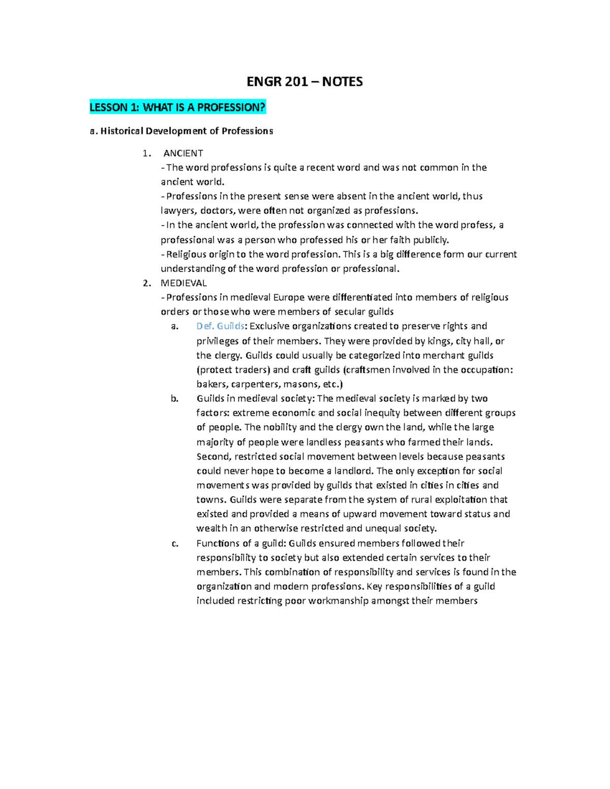 ENGR 201 Notes - mini summary - ENGR 201 – NOTES LESSON 1: WHAT IS A ...