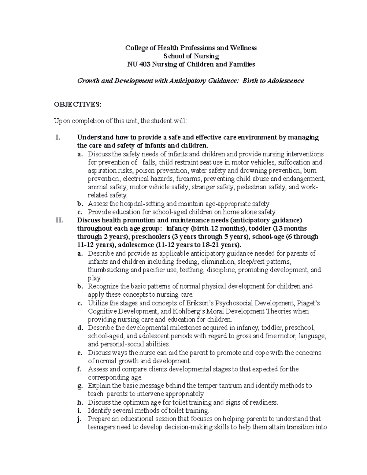 Unit Outline Growth and Development rev8 - College of Health ...