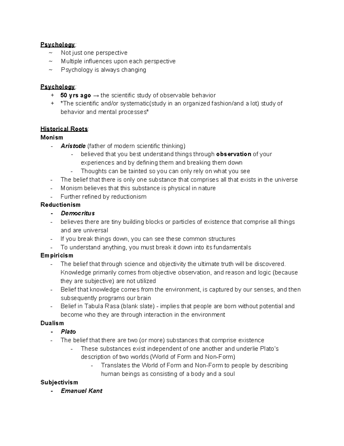 PSY111 - Lecture notes All - Psychology : ~ Not just one perspective ...