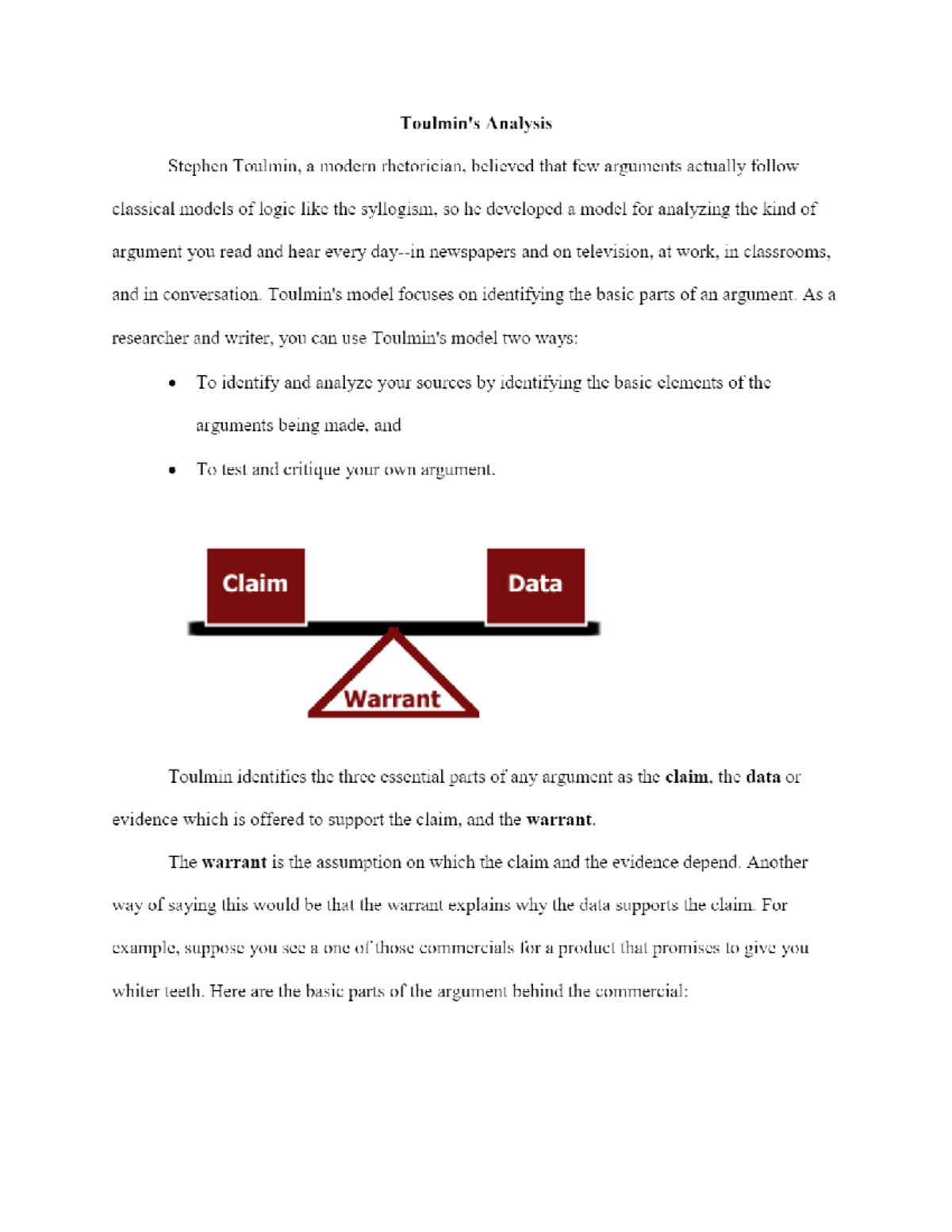 Toulmin Argument Structure - Trinity Washington University ...