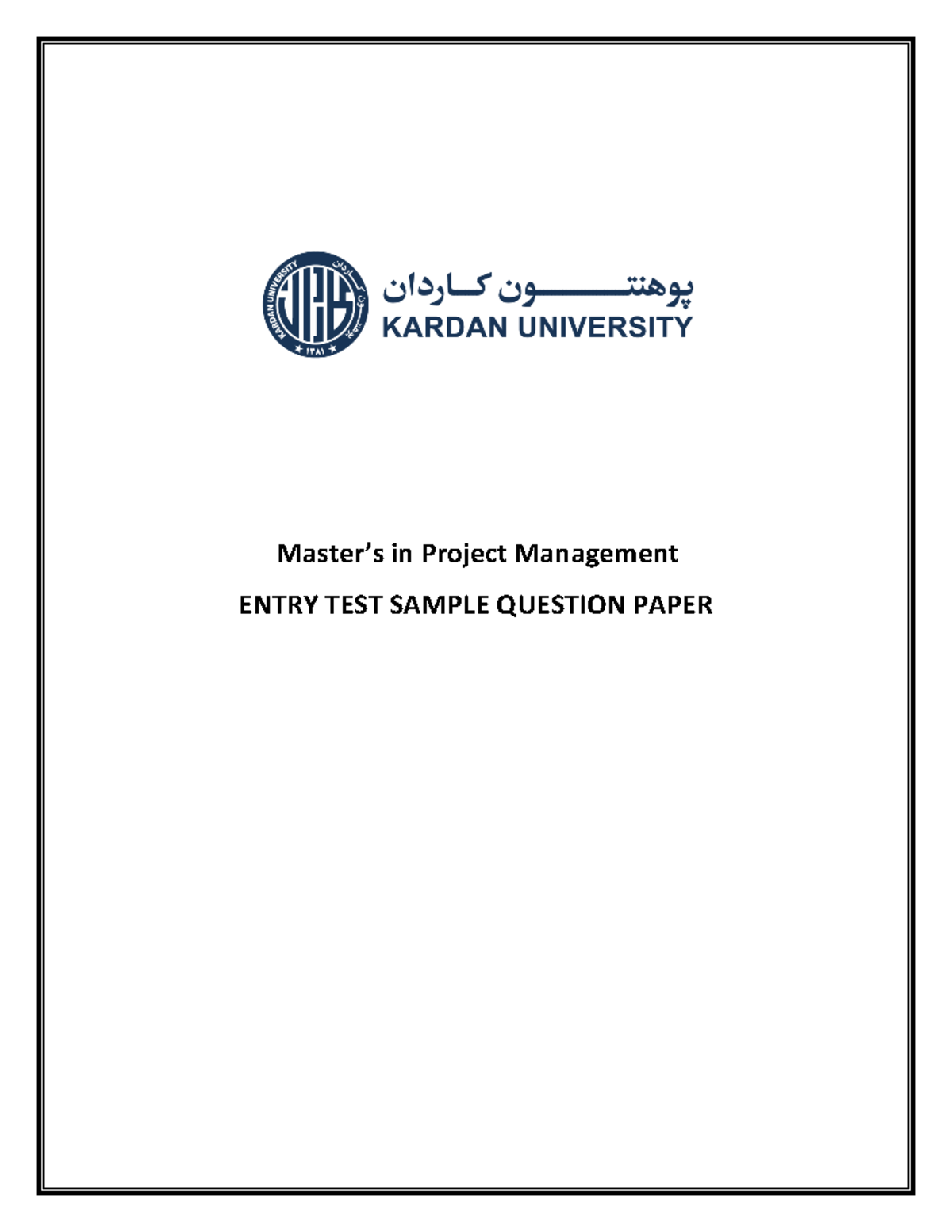 MPM Entry Test Sample - Access for - Master’s in Project Management ...