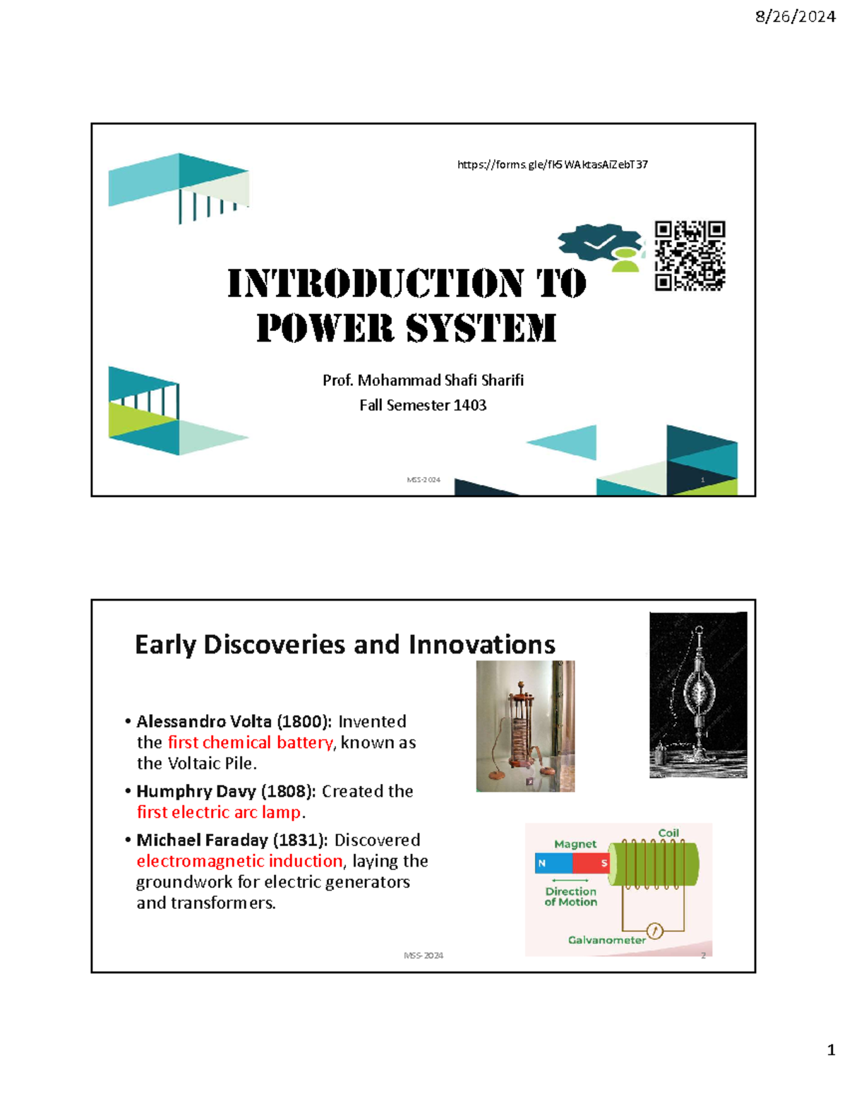 Introduction to Power System - IntroductIon to Power SyStem Prof. Mohammad Shafi Sharifi Fall ...