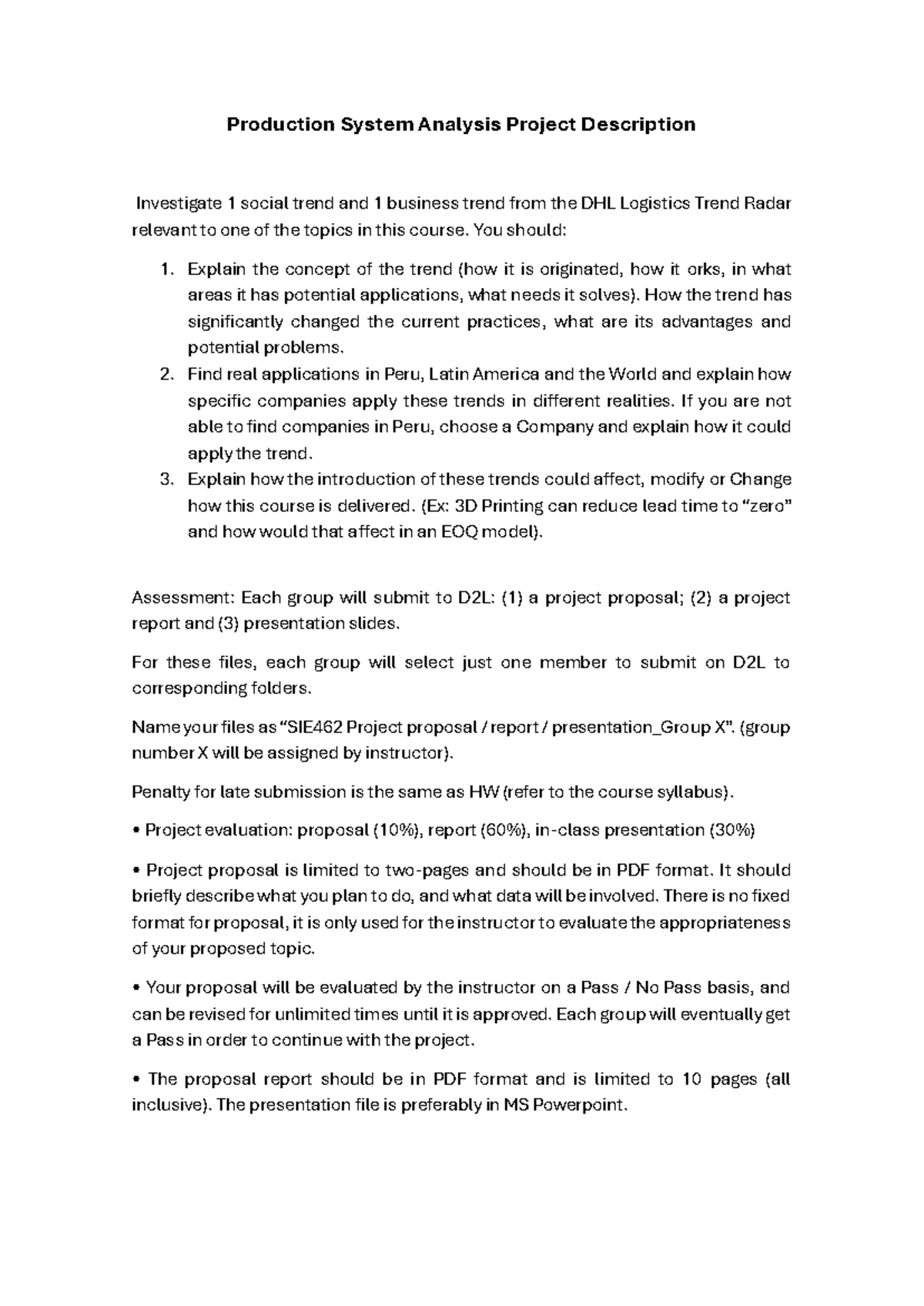 Production System Analysis Project Description - Production System Analysis Project Description ...