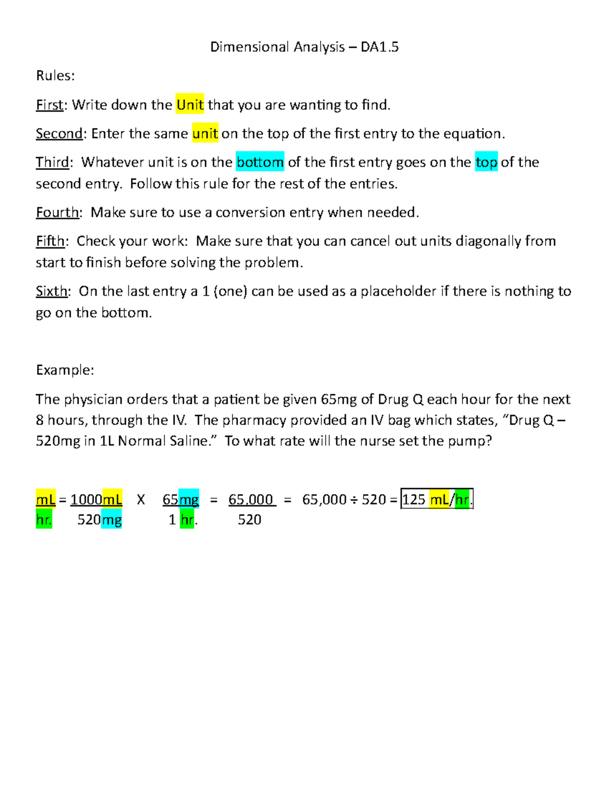 Dimensional Analysis Rules Dimensional Analysis DA1 Rules First