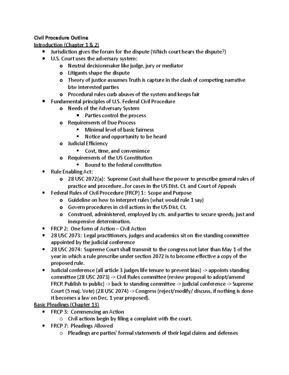 Civil Procedure I Outline/ supplemental idx - Civil Procedure Outline ...