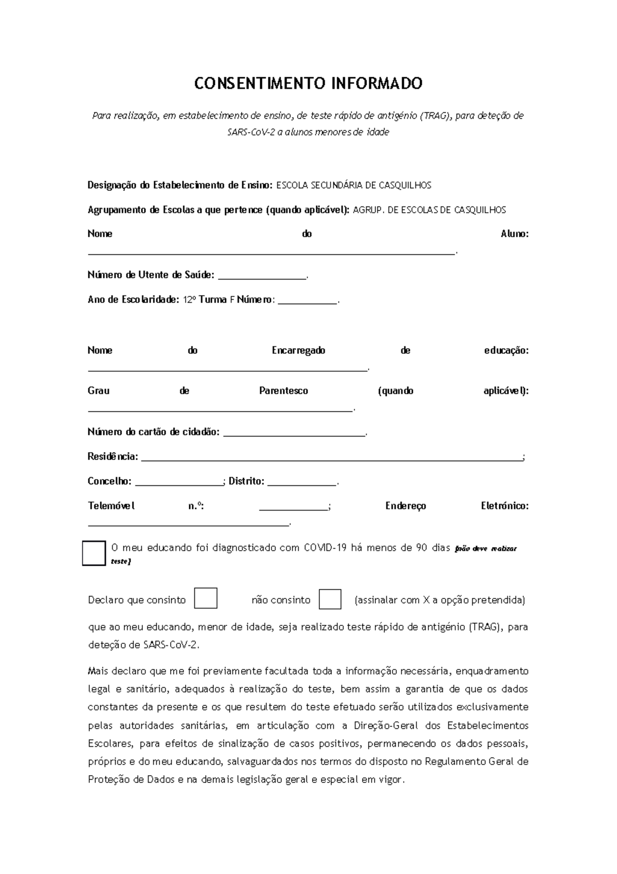 Consentimento Informado Testagem Covid-19 - CONSENTIMENTO INFORMADO ...