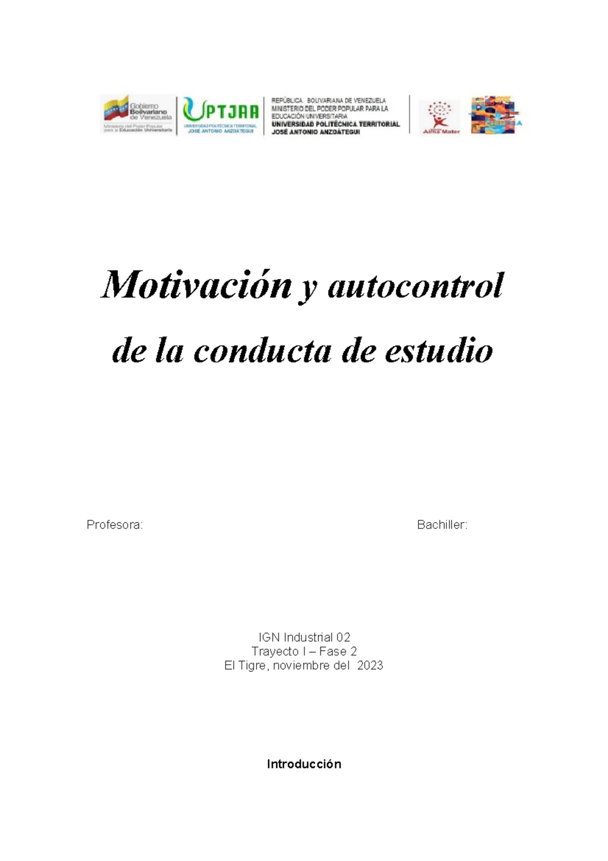 Motivación y autocontrol de la conducta de estudio - Motivación y ...