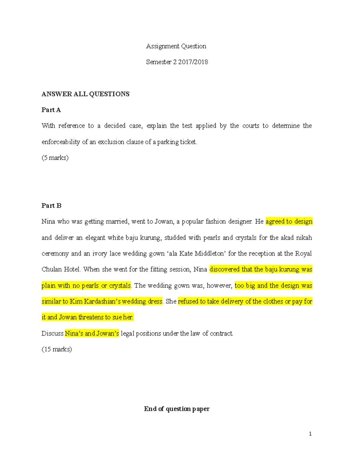 LAW486 Assignment - Imran SHAH - Assignment Question Semester 2 2017/ ...