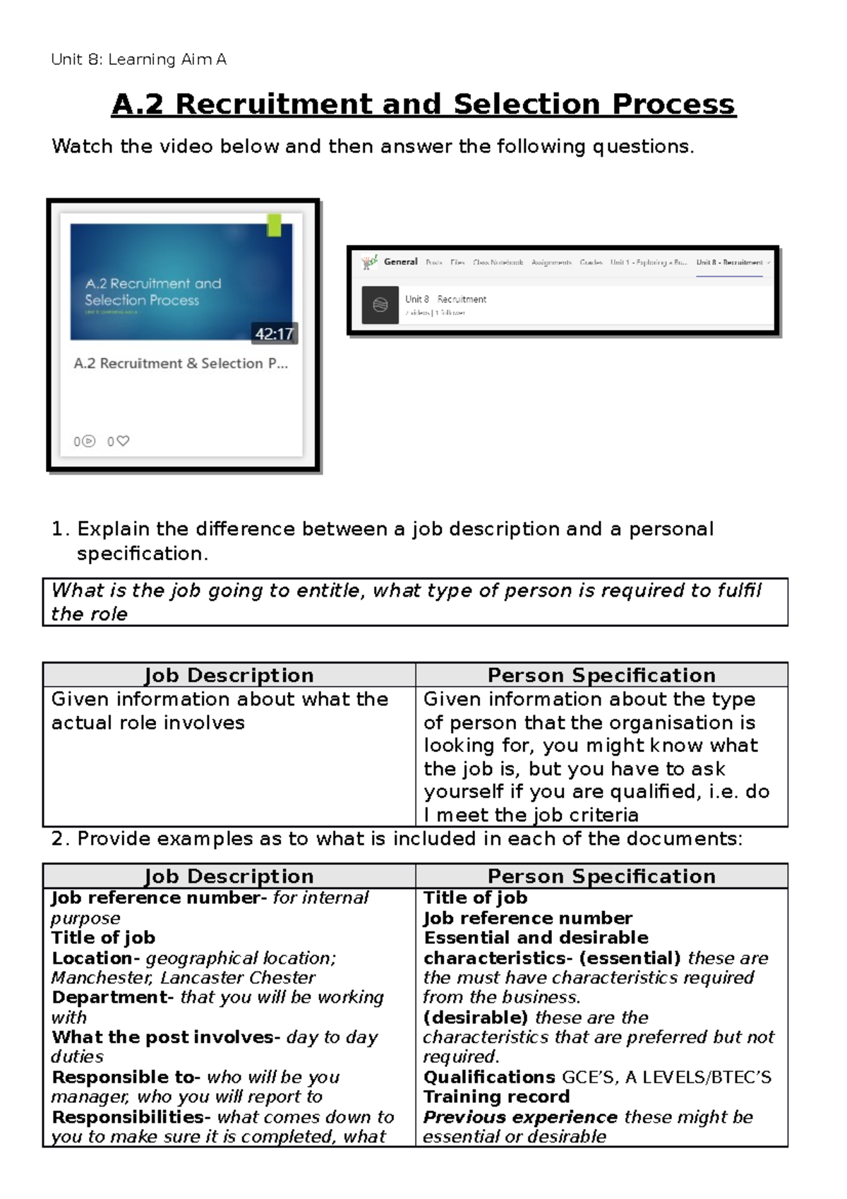 A.2 Recruitment and Selection Process - Student Handout - A Recruitment ...
