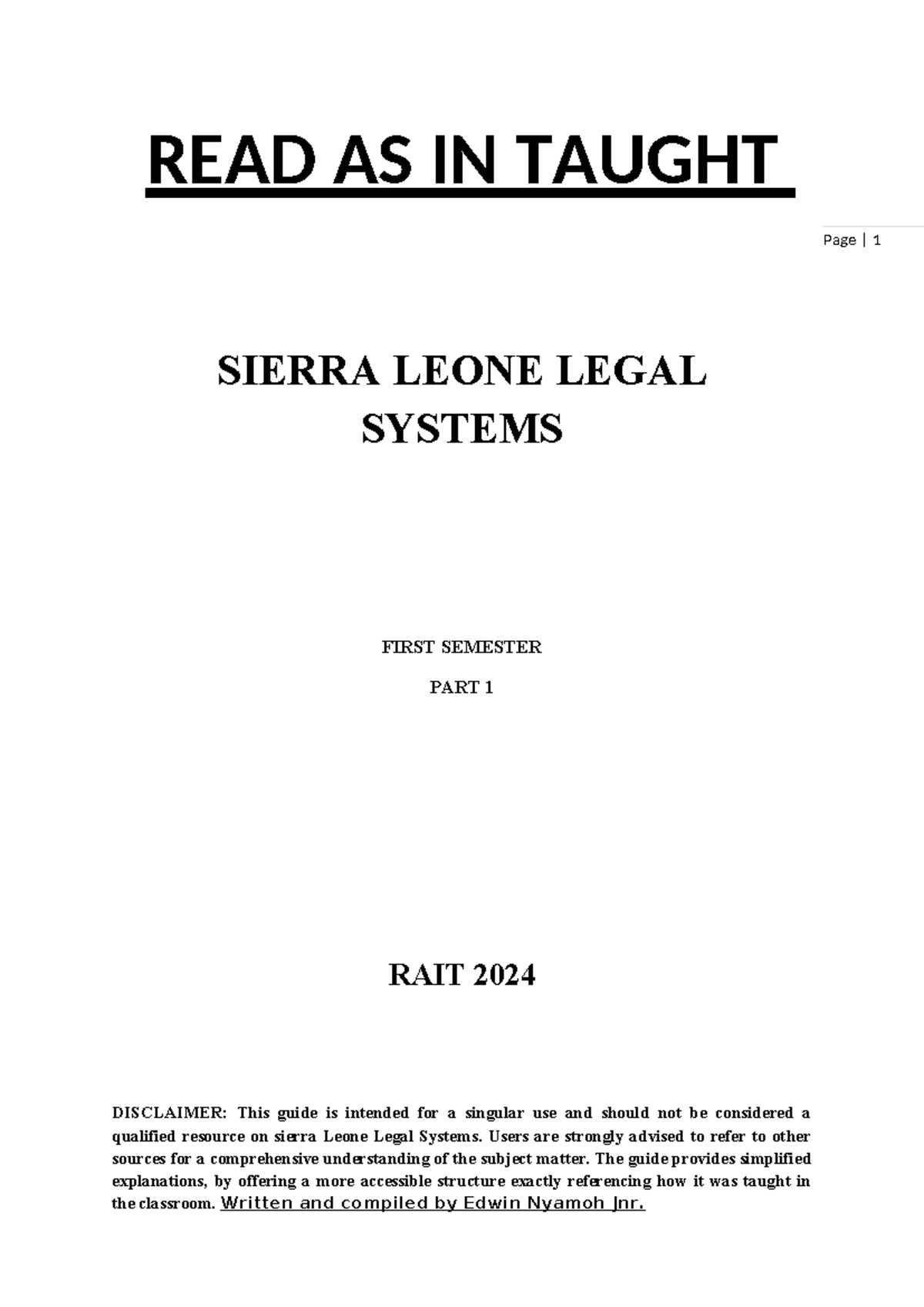 SL Systems - None - Page | 1 READ AS IN TAUGHT SIERRA LEONE LEGAL ...