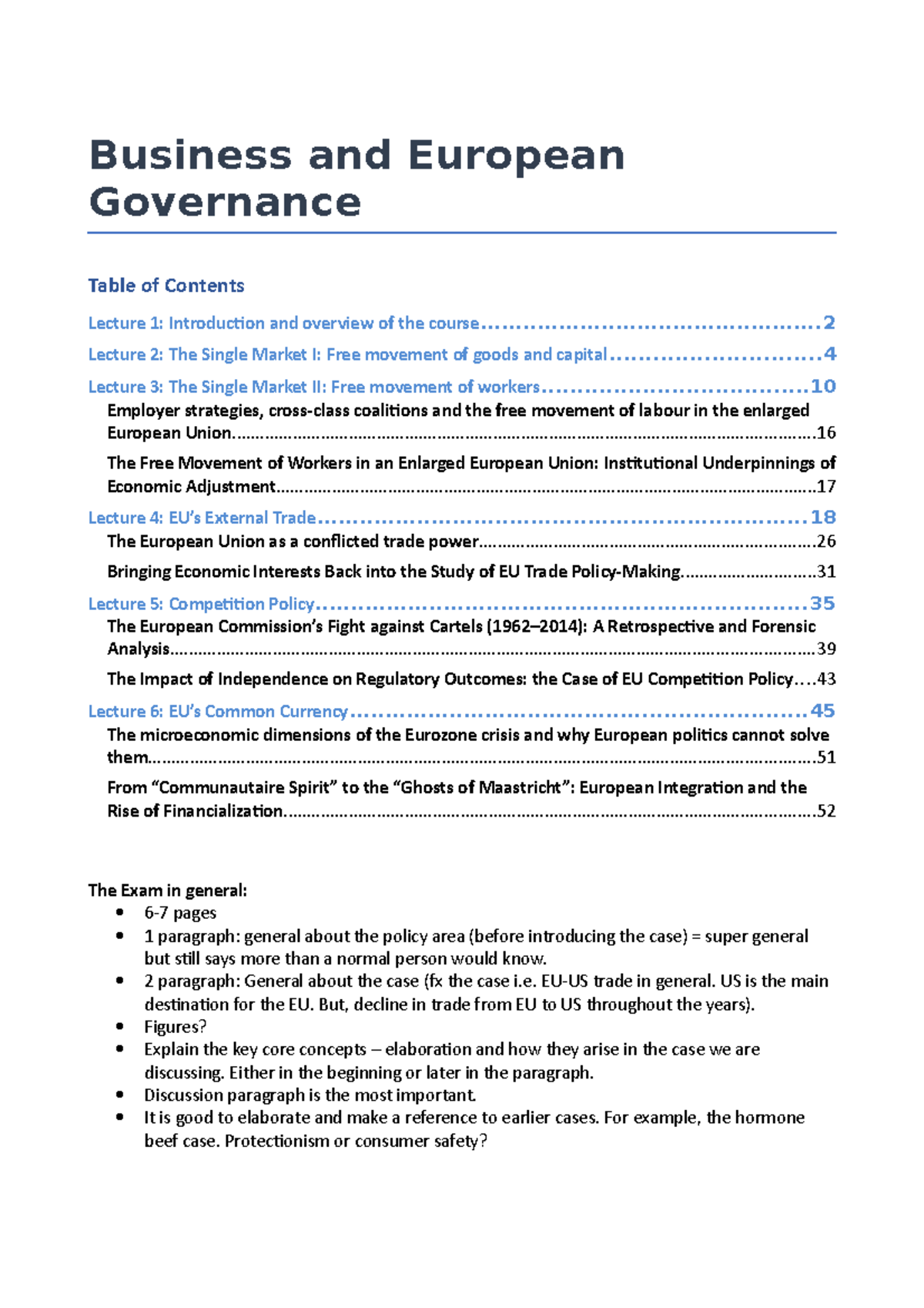 Business and European Governance noter 21/22 - Business and European ...